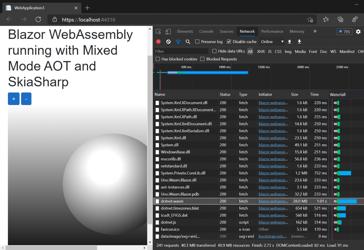 Blazor WebAssembly (client-side) with AOT and SkiaSharp