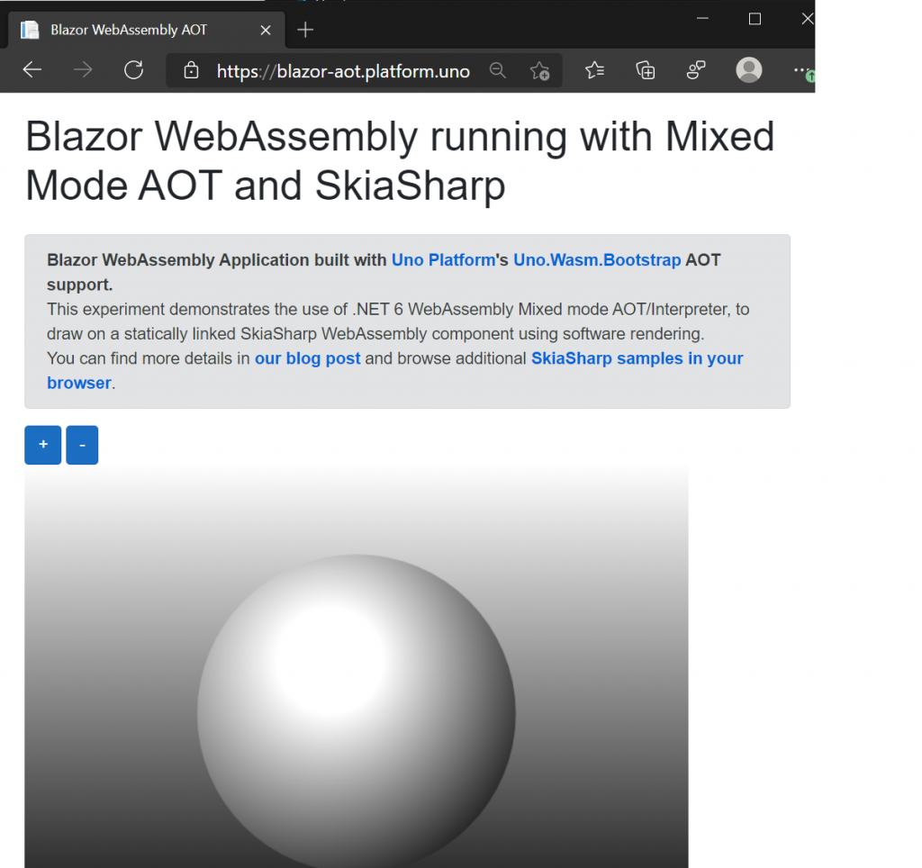 Blazor WebAssembly (client-side) with AOT and SkiaSharp